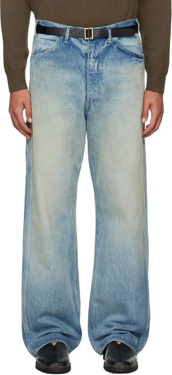 Auralee Selvedge Faded Heavy Painter Jeans - Faded Indigo